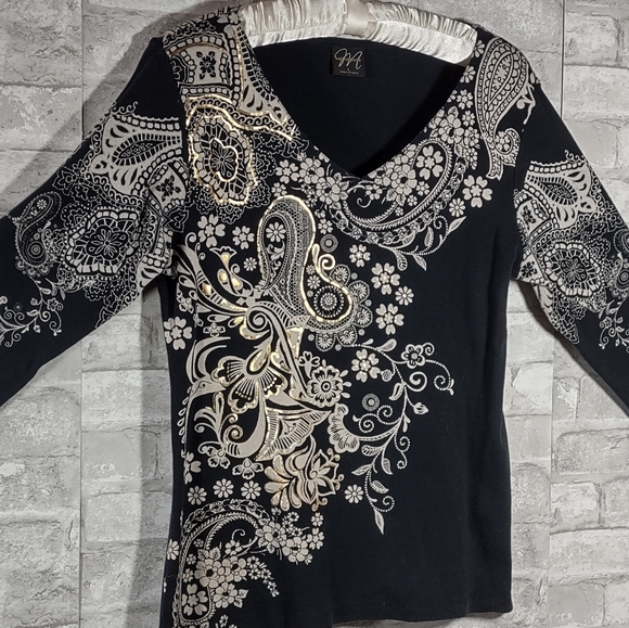 Katina Marie | Tops | Katina Marie Embellished Floral Print Tee Shirt ...